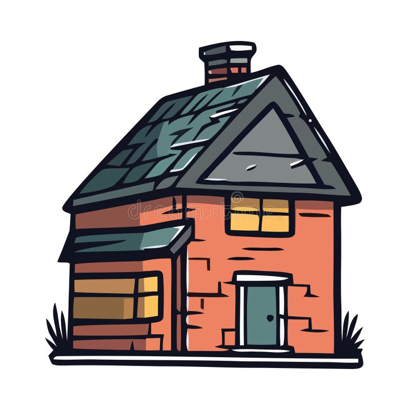 Modern Vector Cottage with Nature Backdrop Stock Vector - Illustration ...