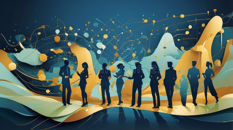 Modern Vector of Digital Teamwork with Abstract Silhouettes and ...