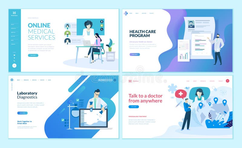 Set of Web Page Design Templates for Online Medical Support, Health ...