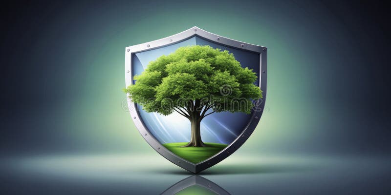 Modern Vector Illustration of a Tree and Shield a Powerful Symbol for ...