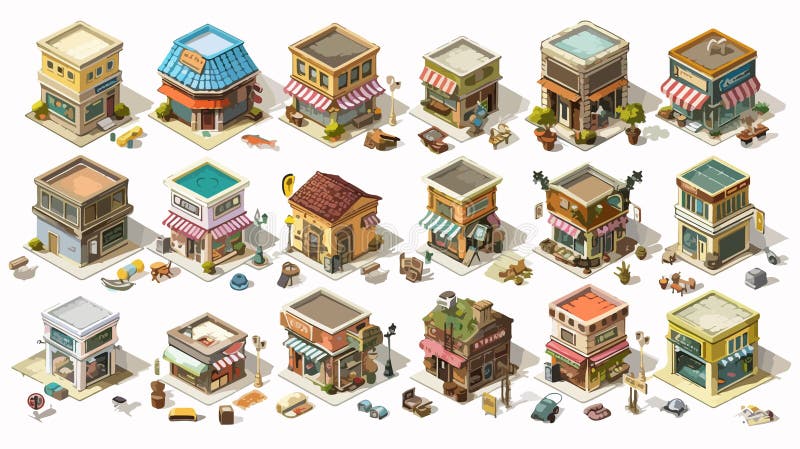 Modern Vector Isometric Building and Shop Design Set for Creative ...