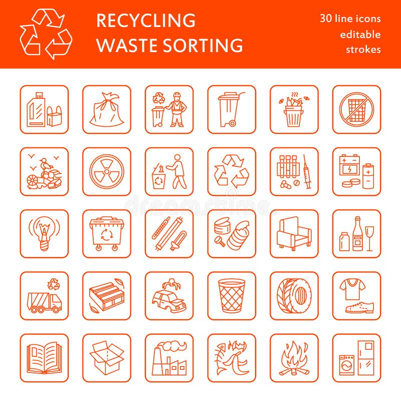 Modern Vector Line Icon of Waste Sorting, Recycling. Garbage Collection ... Modern Vector Line Icon of Waste Sorting, Recycling. Garbage Collection ...