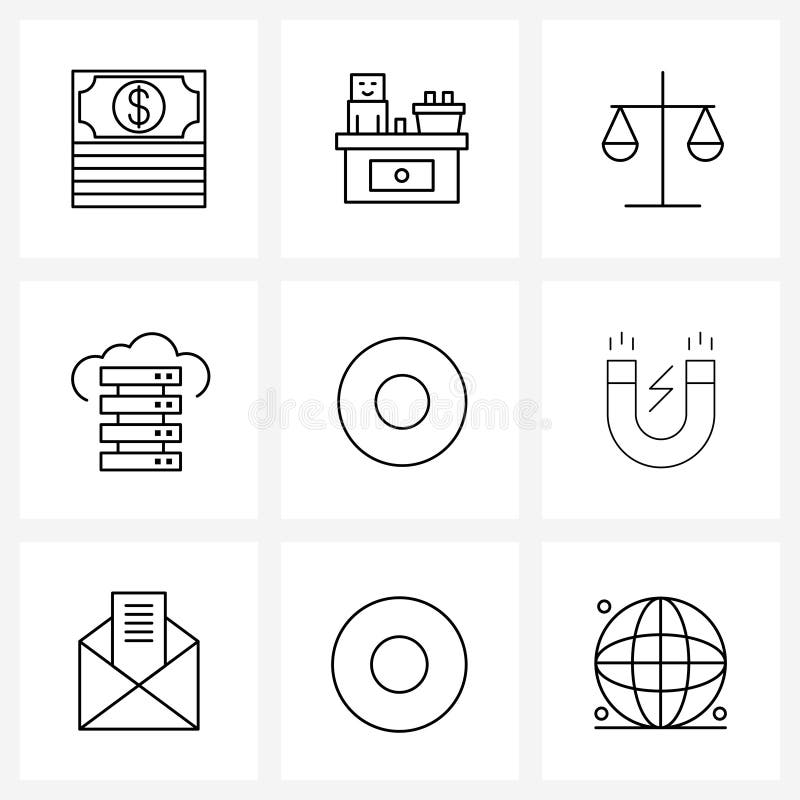 Modern Vector Line Illustration of 9 Simple Line Icons of Circle, Data ...