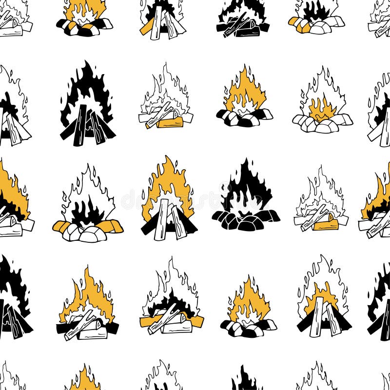 Modern Vector Seamless Pattern with Burning Fire on a White Background ...
