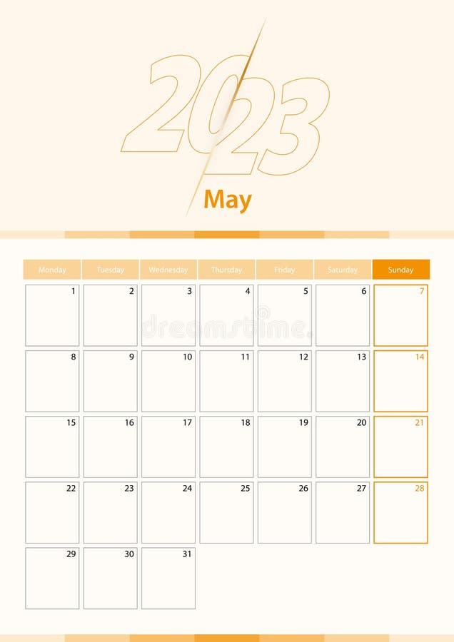 Modern Vector Vertical Calendar Sheet for May 2023, Planner in English ...