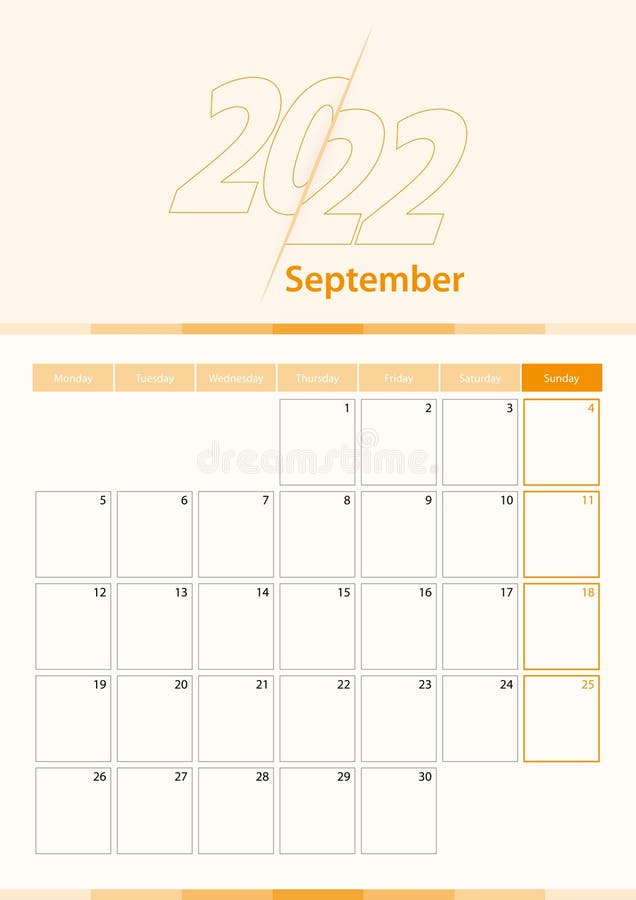 Modern Vector Vertical Calendar Sheet for September 2022, Planner in ...