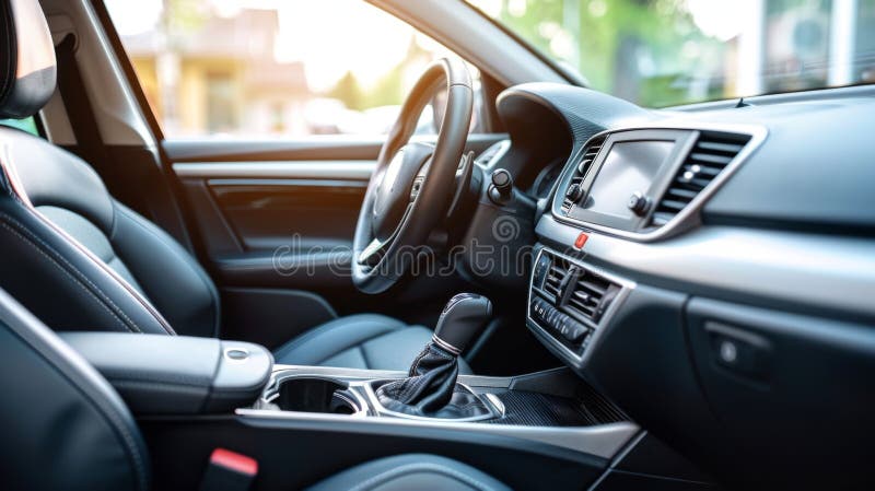 Modern Vehicle Interior with Leather Seats and Sleek Dashboard Stock ...