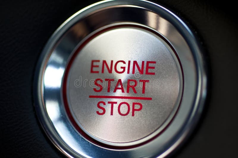 Modern Vehicle Start Stop Engine Button with Red Letters on Black Stock ...