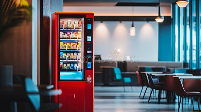 A Modern Vending Machine with Digital Payment Integration in a Bright ...