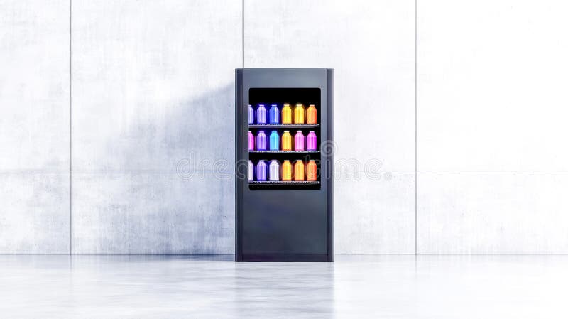 Modern Vending Machine Displaying Colorful Beverages in Minimalist ...