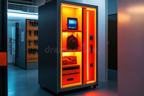 A Modern Vending Machine with Illuminated Sections for Various Items ...