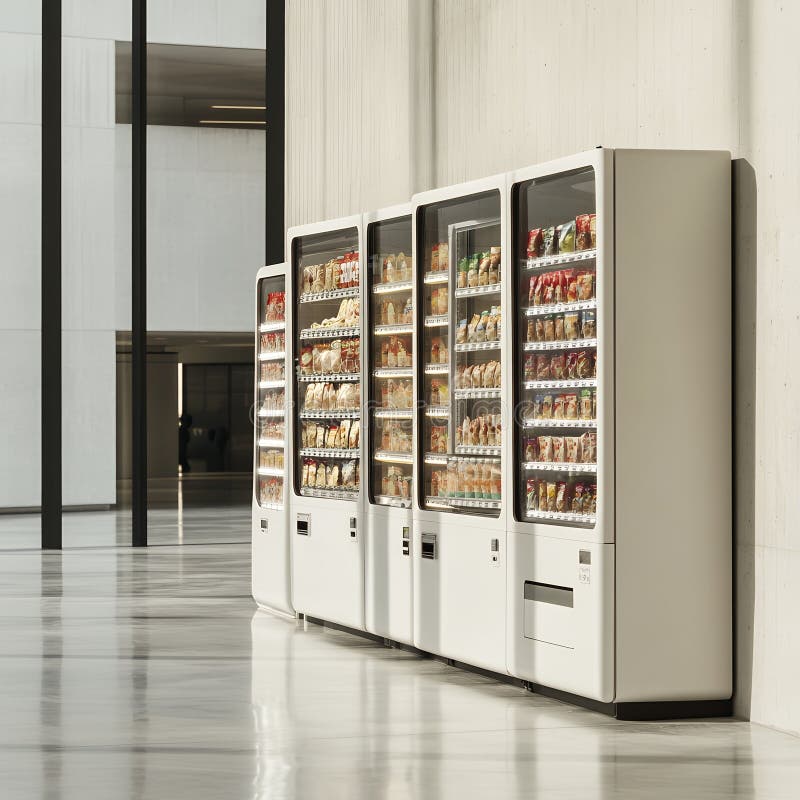 Modern Vending Machines Filled with Various Snacks and Drinks Stand in ...