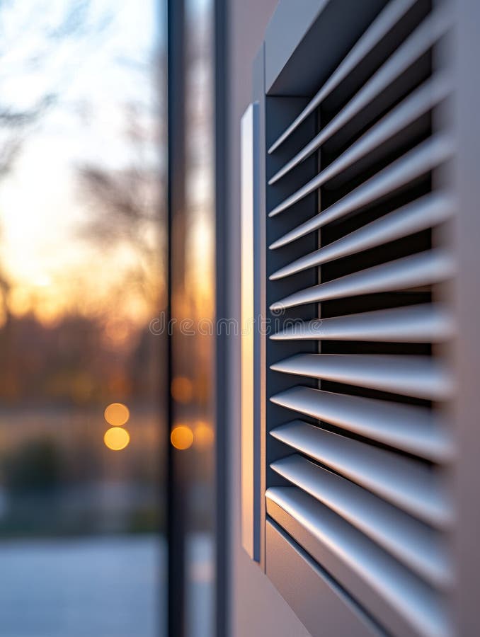 Modern Vent with Sunset Reflection on a Window. Stock Image - Image of ...