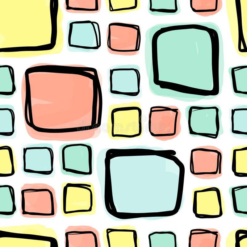 Doodle Squares Seamless Pattern Stock Illustration - Illustration of ...