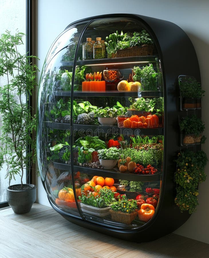 Modern Vertical Garden Fridge Displaying Fresh Vegetables and Herbs in ...