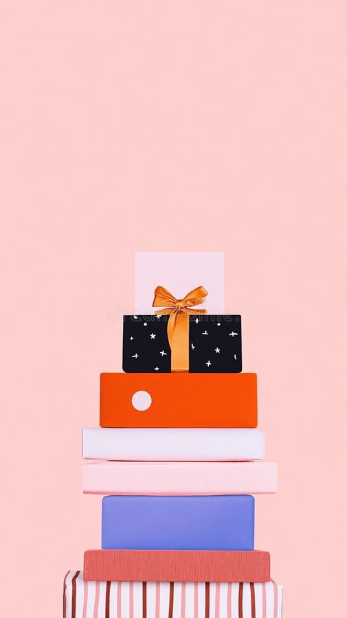 Modern Minimalistic Illustration of Giftboxes on Pink Background. Stack ...