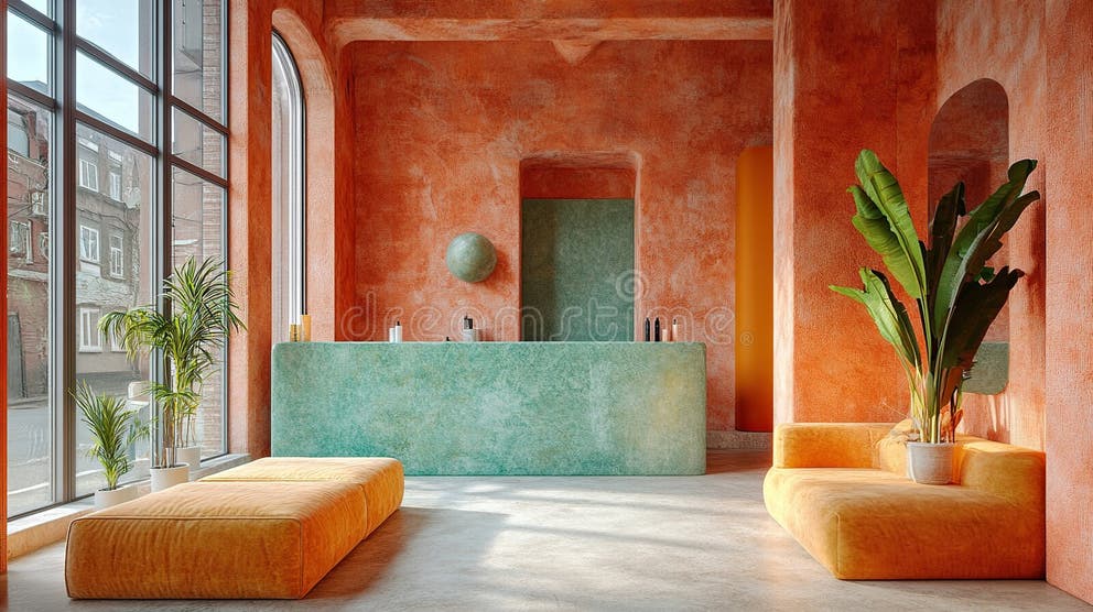 Modern, Vibrant Interior Design with Pops of Color Stock Illustration ...