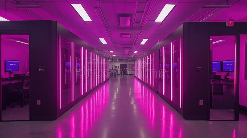 Modern, Vibrant Server Room Hallway with Private Workspaces Stock ...