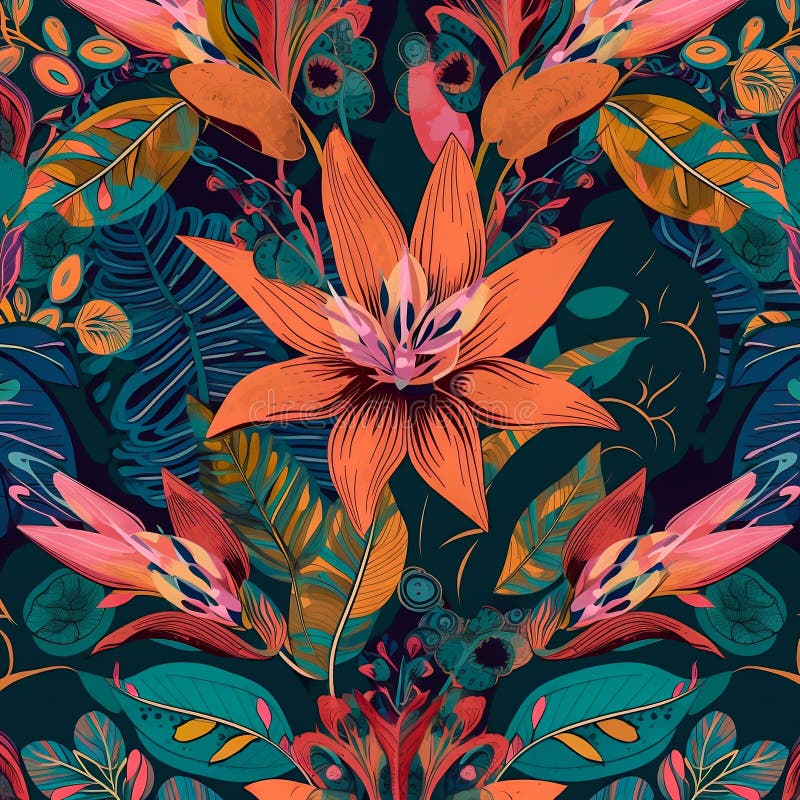 A Modern and Vibrant Tropical Floral Pattern. Generative AI Stock ...