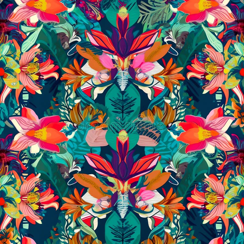 A Modern and Vibrant Tropical Floral Pattern. Generative AI Stock ...