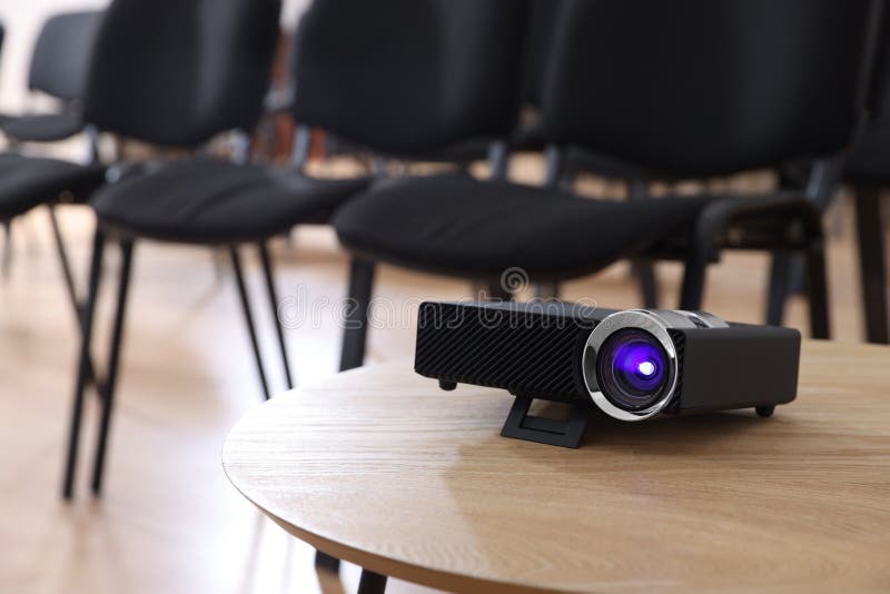 Modern Video Projector on Table in Conference Room Stock Image - Image ...
