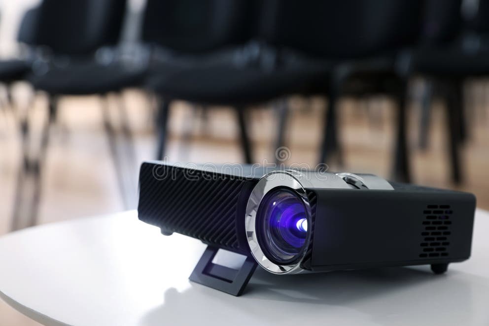Modern Video Projector on Table in Conference Room Stock Photo - Image ...