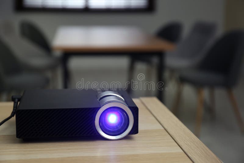 Modern Video Projector on Table in Conference Room Stock Photo - Image ...