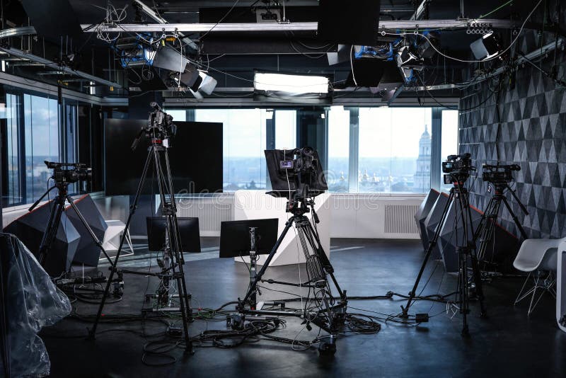 Modern Video Recording Studio with Cameras Stock Image - Image of lens ...