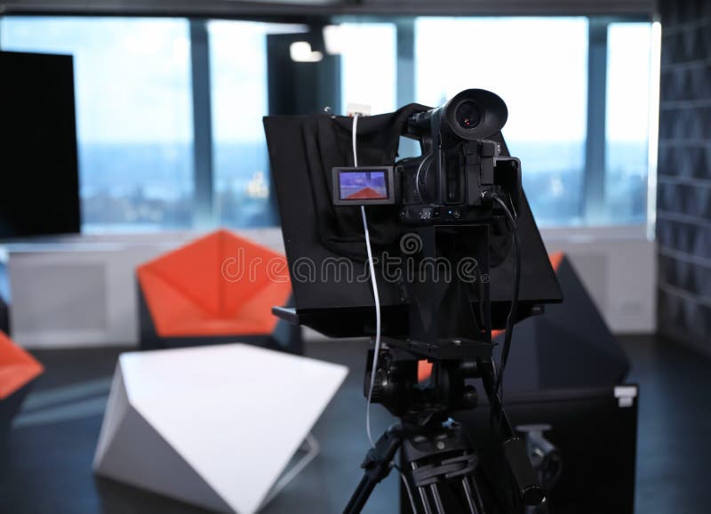 Modern Video Recording Studio with Equipment, Focus on Camera Stock ...