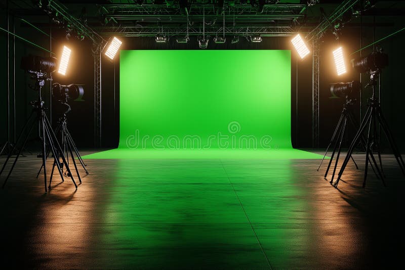 Modern Video Shooting Studio Featuring Vibrant Green Screen Backdrop ...
