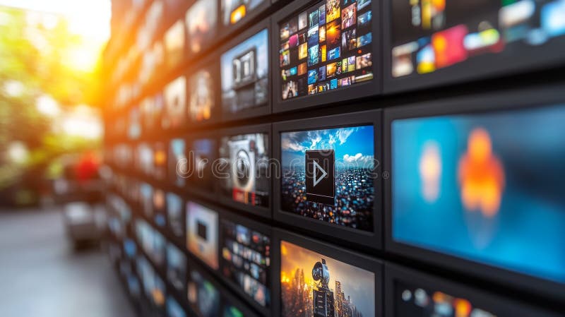 Modern Video Wall with Multimedia Content High-Tech Background for ...