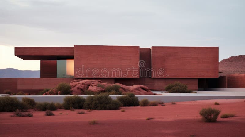 Modern View of Natural Red Bricks Made House with Pool Stock ...