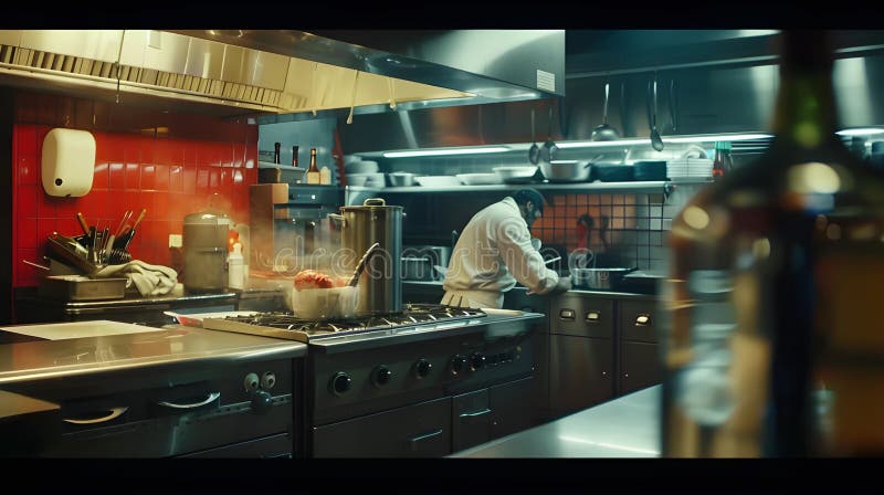 Modern View of Professional Kitchen Chef. Background Interior Generated ...