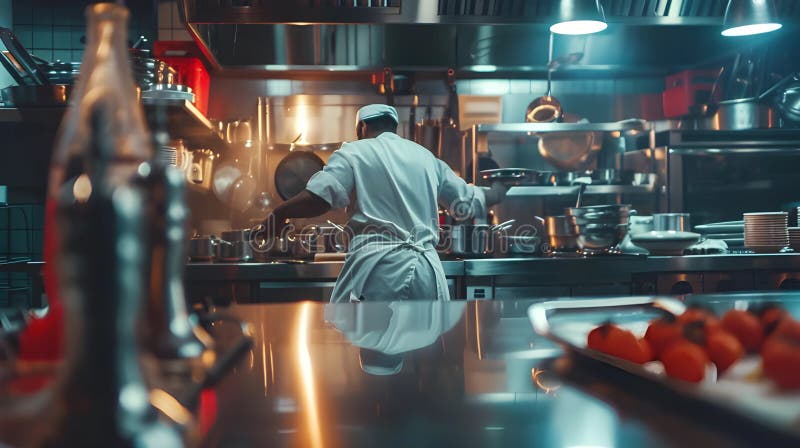 Modern View of Professional Kitchen Chef. Background Interior Generated ...