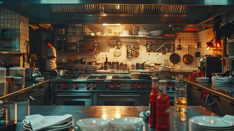 Modern View of Professional Kitchen Chef. Background Interior Generated ...