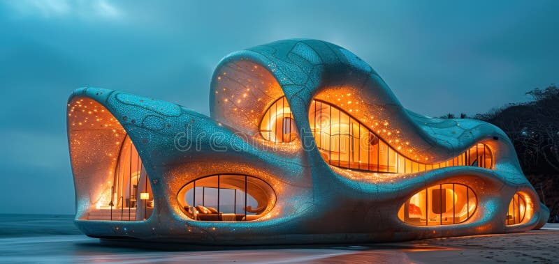 Modern Villa Adorned with Intricate, Iridescent Patterns Stock ...