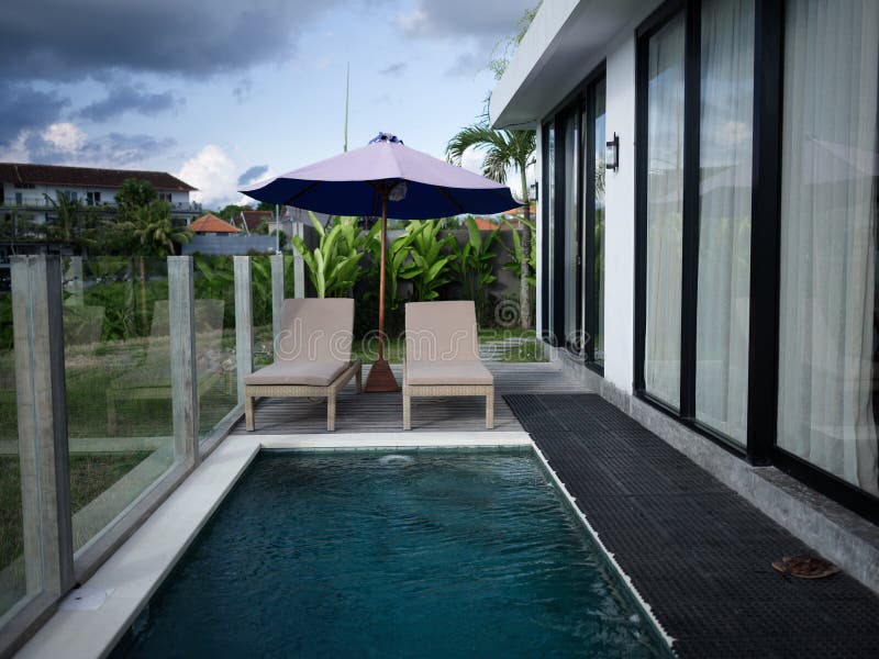 Modern Villa in Bali with Swimming Pool and Sunbeds Overlooking the ...