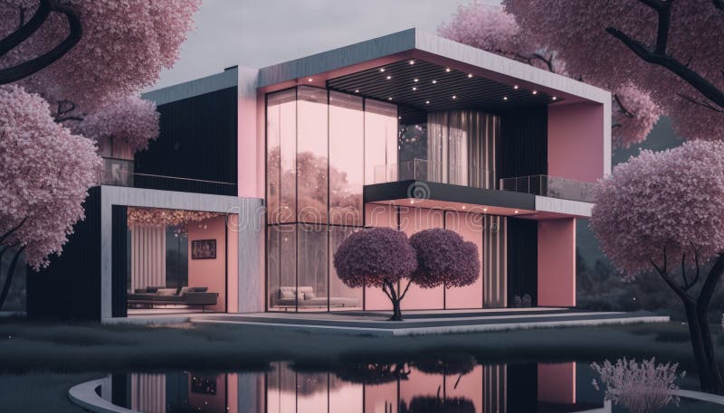 Modern Villa Building in the Garden Generative AI Illustration Stock ...