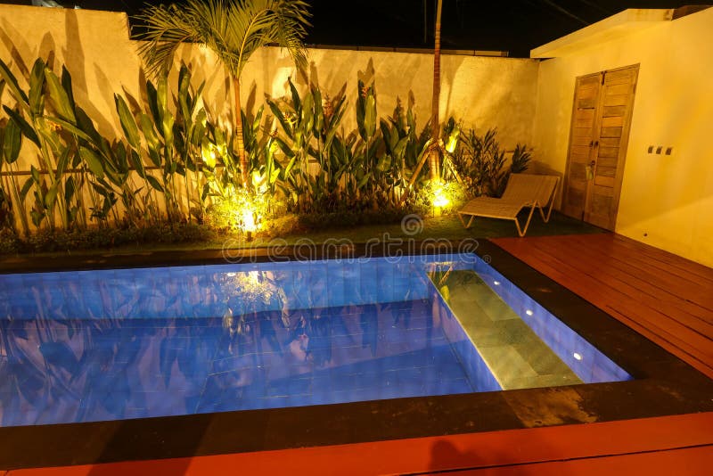 Modern Villa with Colored Led Lights at Night. Nobody Inside Stock ...