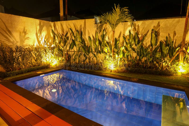 Modern Villa with Colored Led Lights at Night. Nobody Inside Stock ...