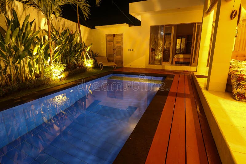 Modern Villa with Colored Led Lights at Night. Nobody Inside Stock ...