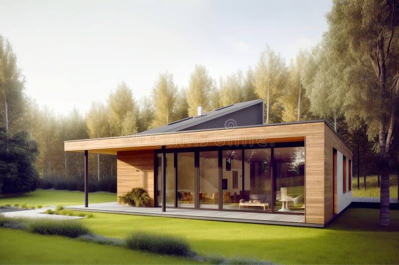 Modern Villa Decorated with Wooden Planks Cladding in Green Forest ...