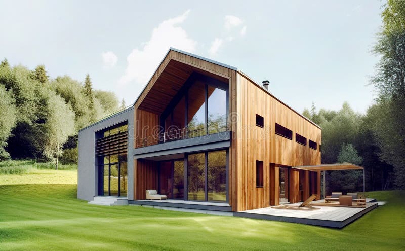 Modern Villa Decorated with Wooden Planks Cladding in Green Forest ...