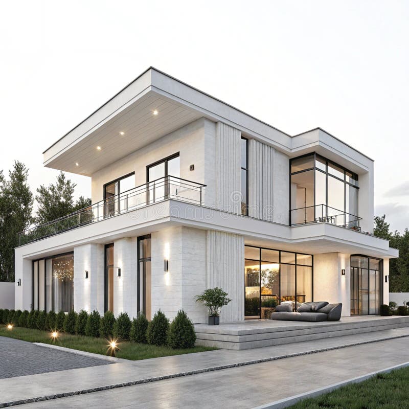 Modern Villa Design Isolated on White Background Stock Illustration ...