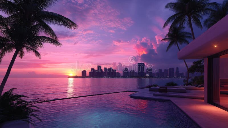 Miami Infinity Pool at Epic Hotel Stock Image - Image of paradise ...