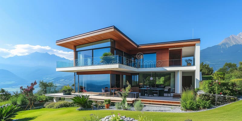 Modern Villa with Front Pool Stock Image - Image of classy ...