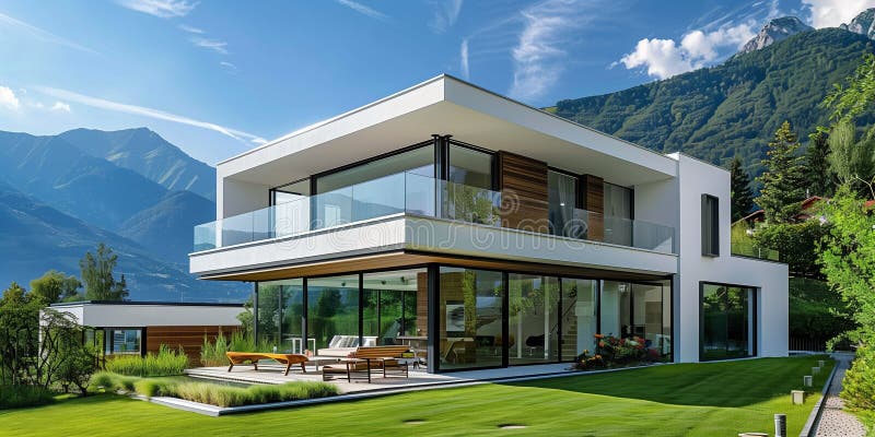 Modern Villa with Front Pool Stock Image - Image of exterior, poolside ...