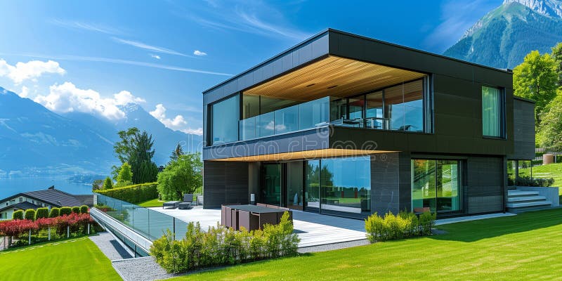 Modern Villa with Front Pool Stock Photo - Image of large, sleek: 308170430