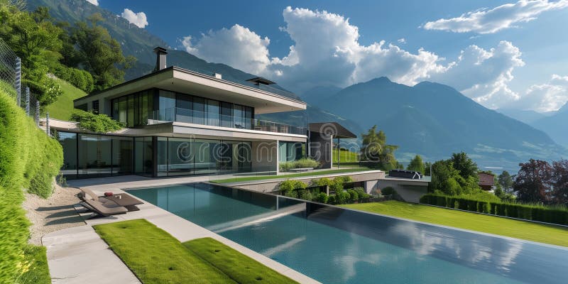 Modern Villa with Front Pool Stock Photo - Image of house, classy ...