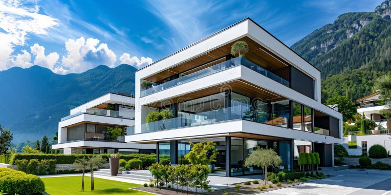 Modern Villa with Front Pool Stock Photo - Image of front, swimming ...